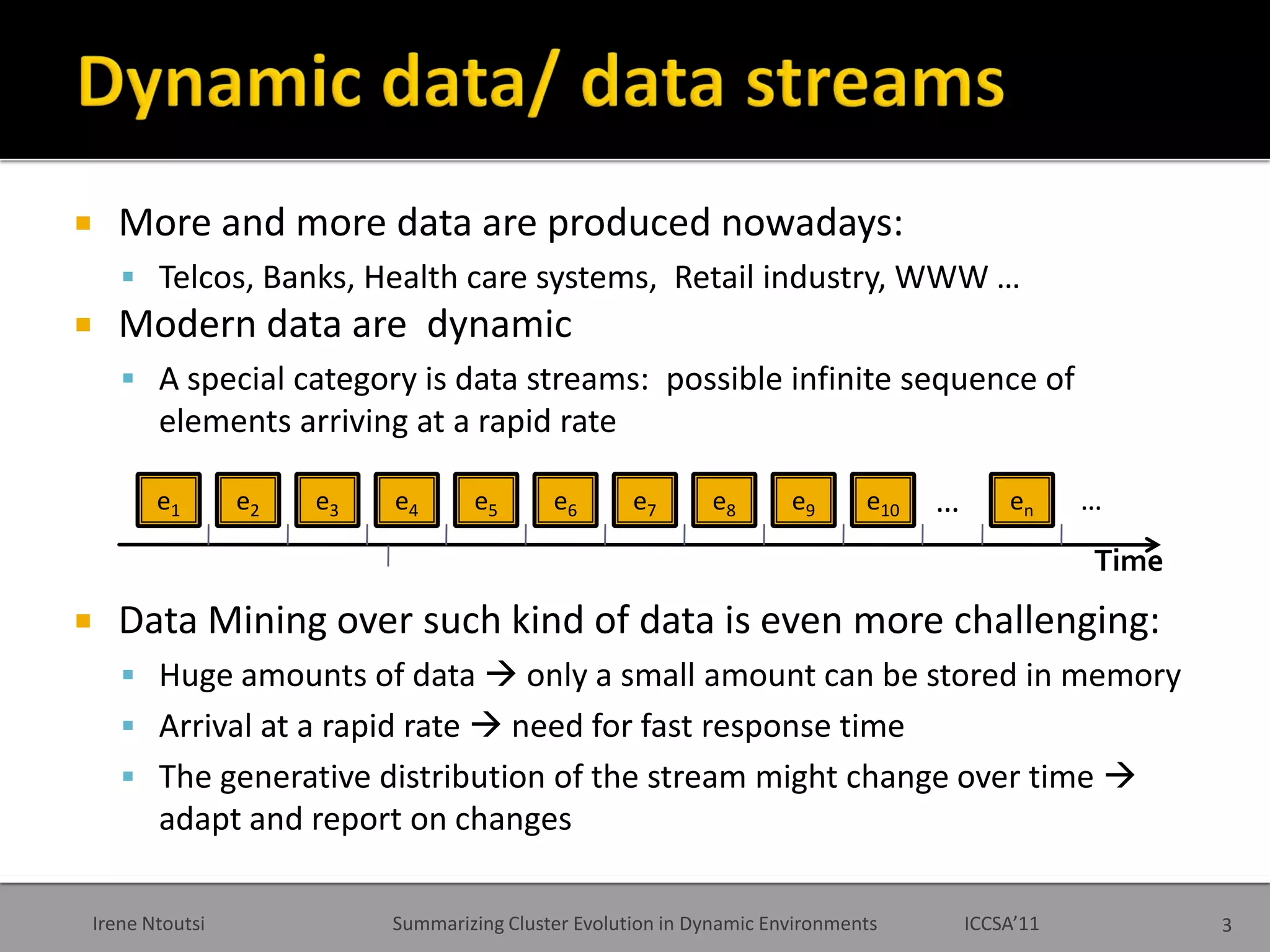 Summarizing Cluster Evolution in Dynamic Environments | PPT