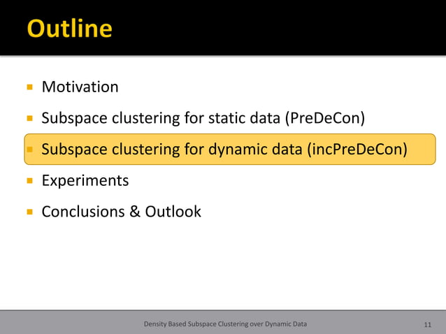 Density Based Subspace Clustering Over Dynamic Data | PPT