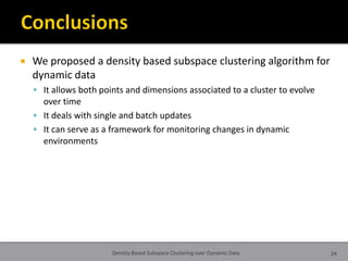 Density Based Subspace Clustering Over Dynamic Data | PPT