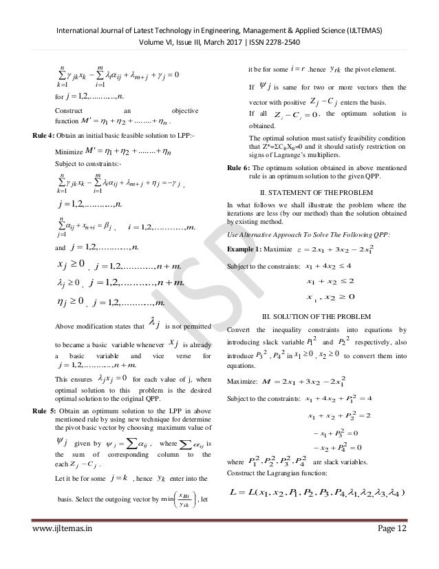 Optimum Solution Of Quadratic Programming Problem By Wolfes Modifie