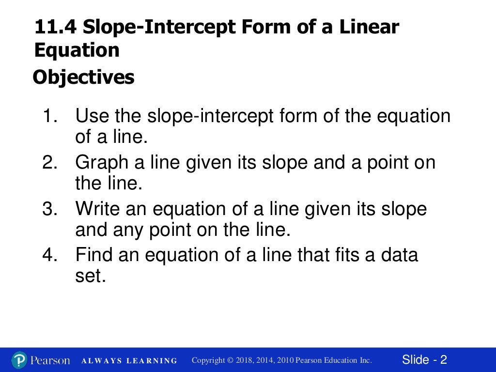 11.4 slope intercept form of a linear equation
