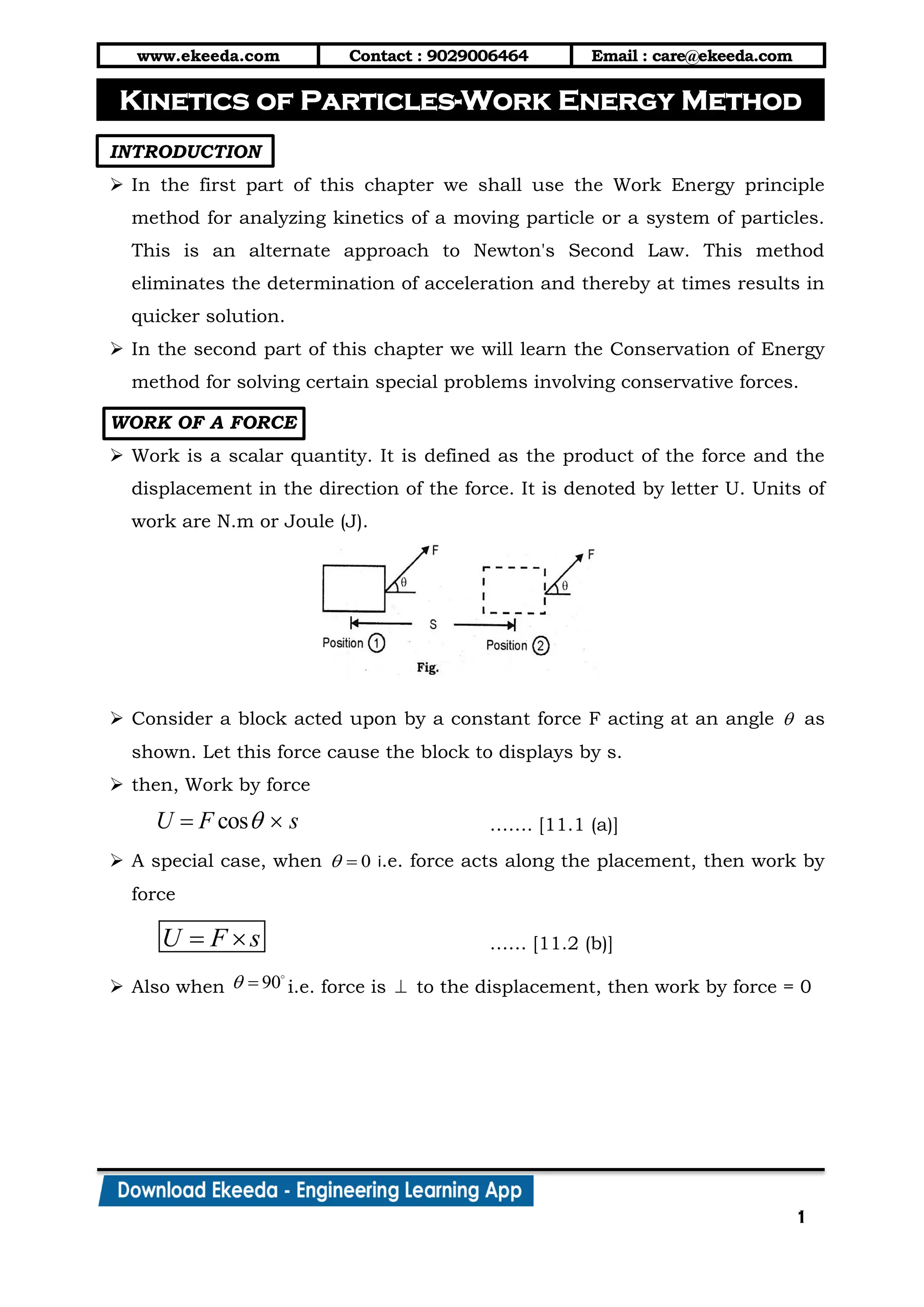 11. kinetics of particles work energy method | PDF
