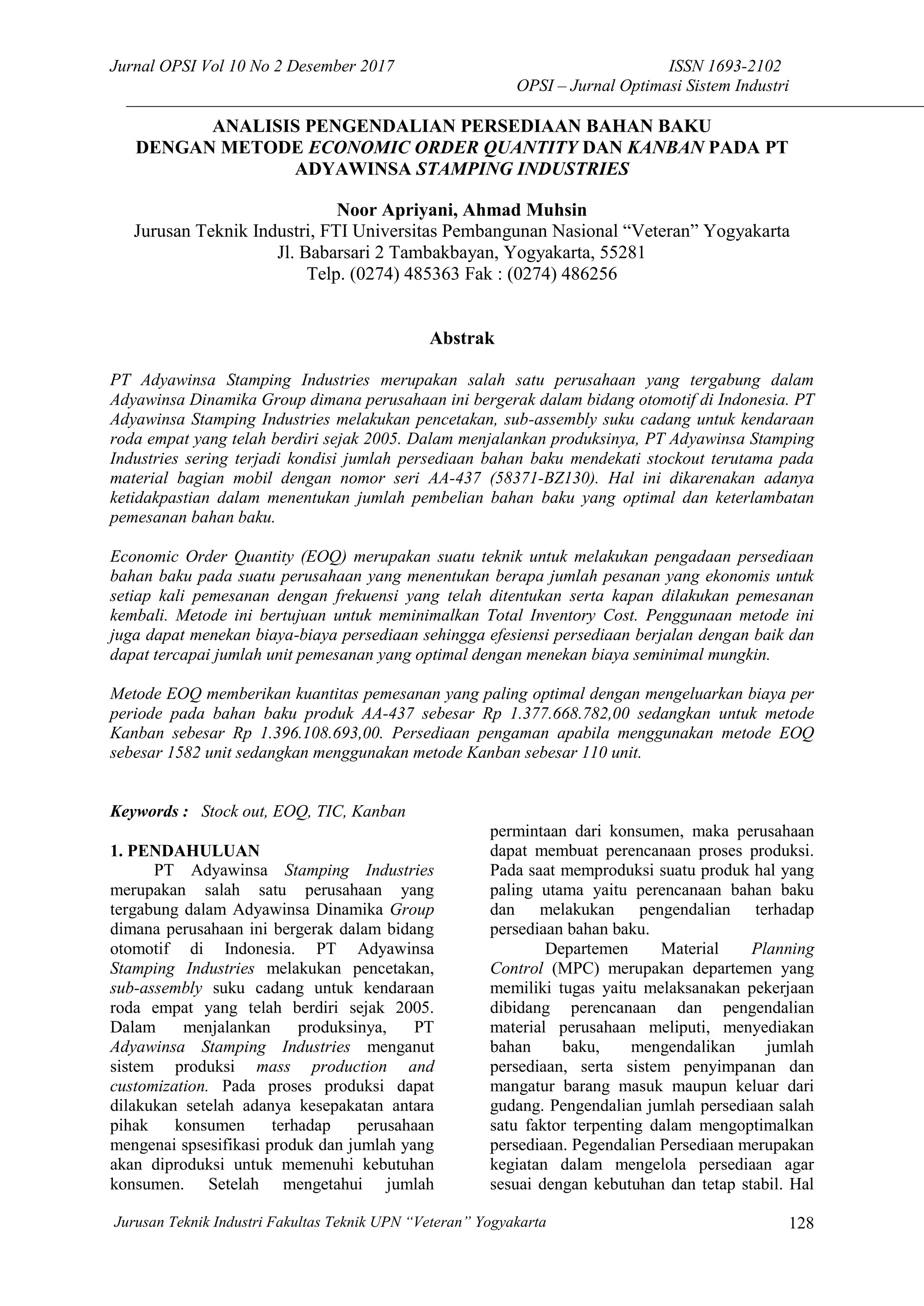 11. analisis pengendalian persediaan bahan baku dengan metode economic order quantity dan kanban ...
