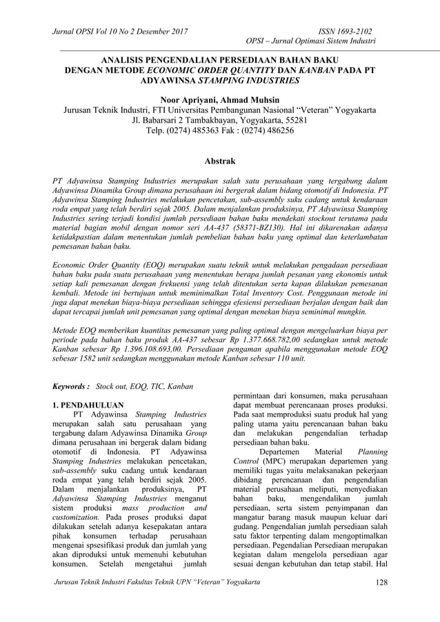11. analisis pengendalian persediaan bahan baku dengan metode economic order quantity dan kanban ...