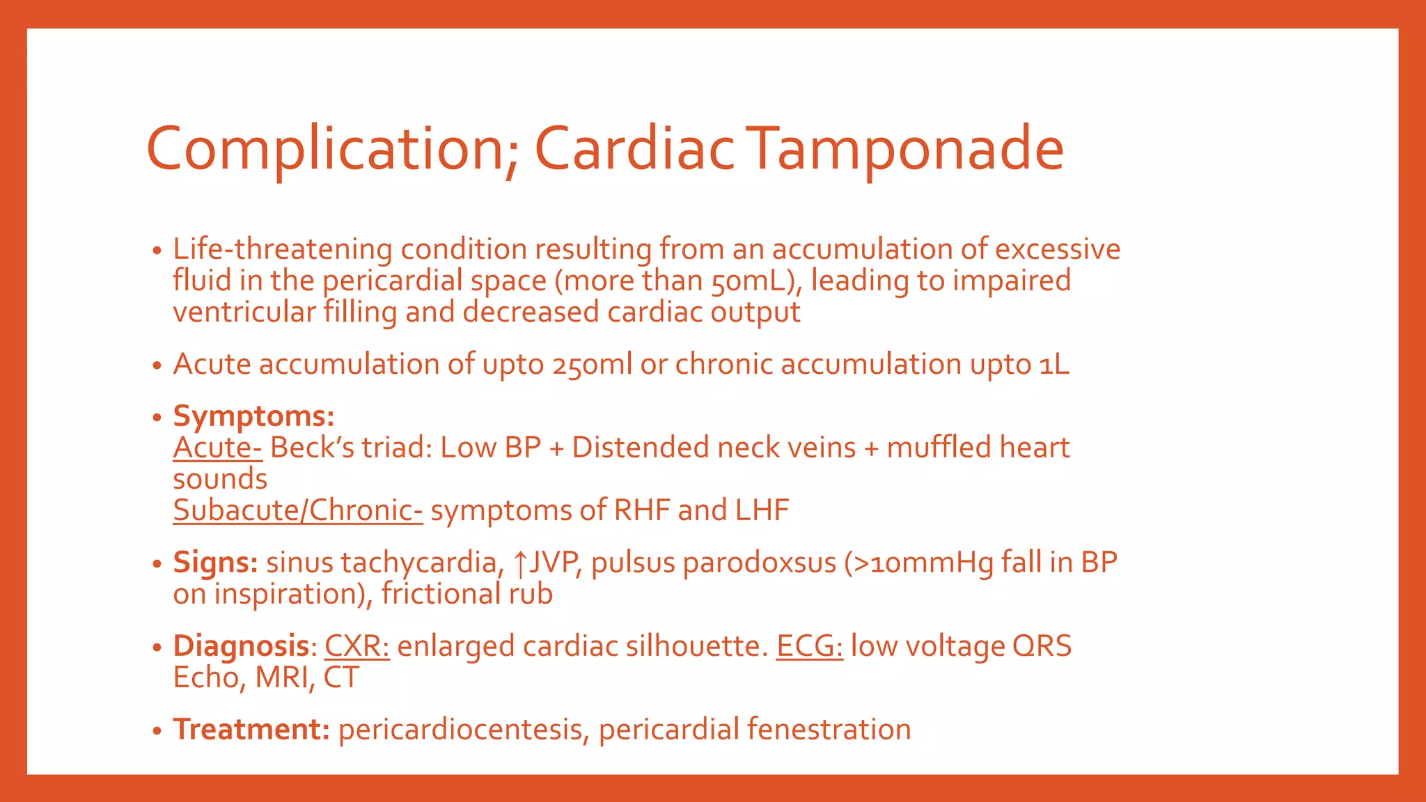 Pericarditis and it's diagnosis, treatment and complications. | PPTX