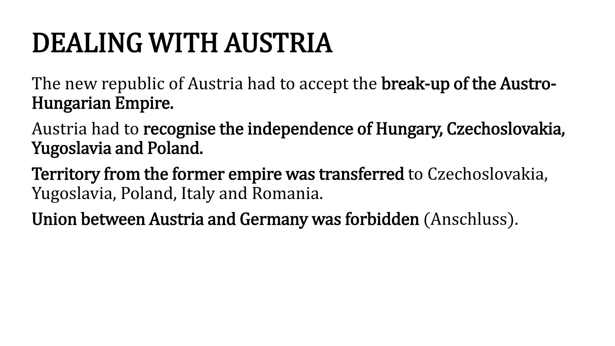 HISTORY IGCSE CONTENT - 20TH CENTURY OPTION - THE TERMS OF THE OTHER ...