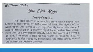 THE SICK ROSE BY WILLIAM BLAKE | PPTX