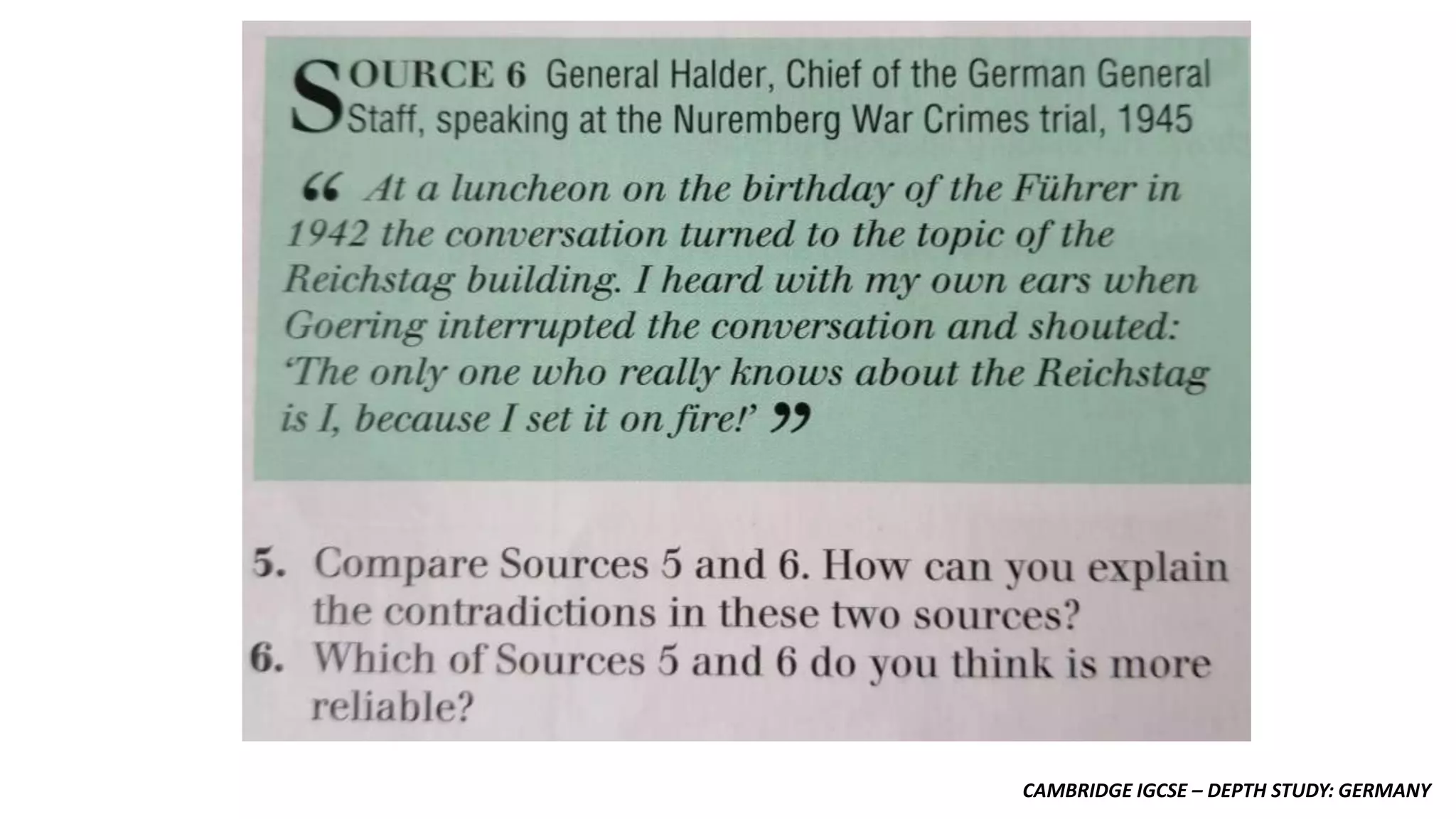 HISTORY IGCSE CONTENT - 20TH CENTURY OPTION - DEPTH STUDY GERMANY ...