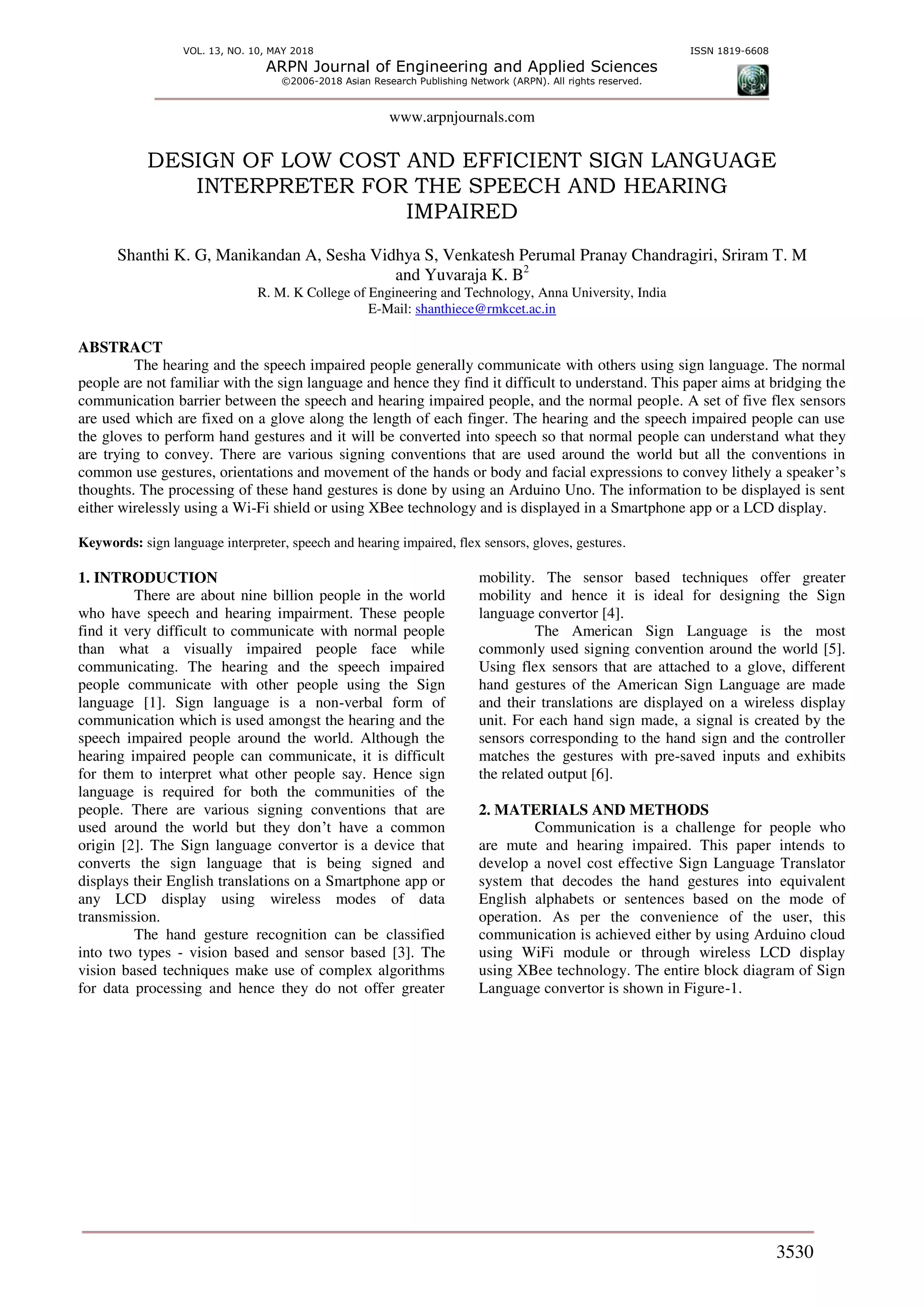 DESIGN OF LOW COST AND EFFICIENT SIGN LANGUAGE INTERPRETER FOR THE ...