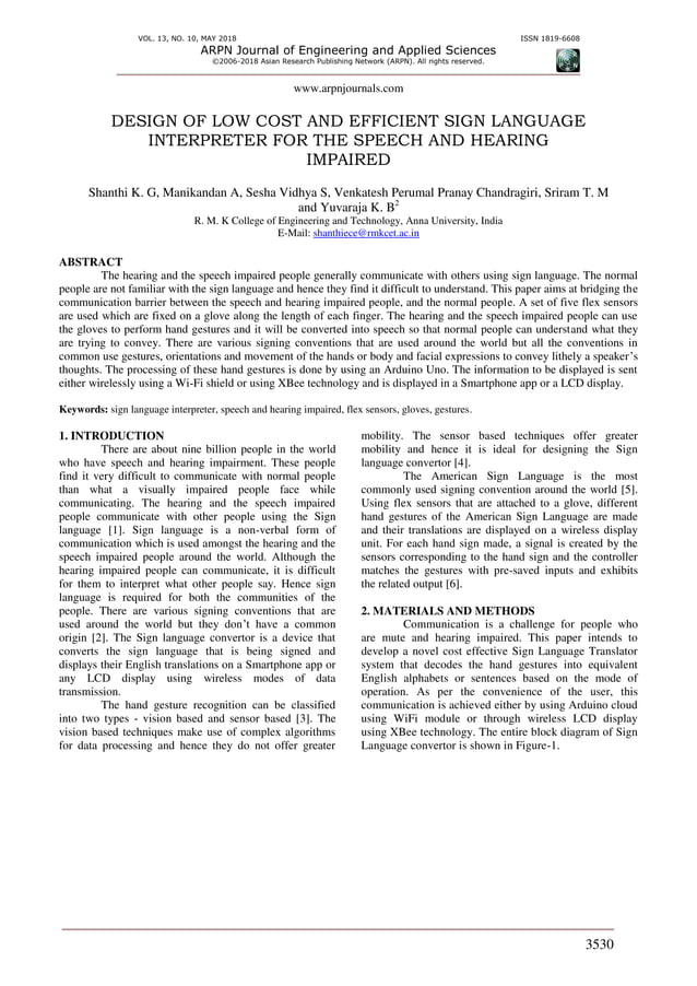 DESIGN OF LOW COST AND EFFICIENT SIGN LANGUAGE INTERPRETER FOR THE SPEECH AND HEARING IMPAIRED | PDF