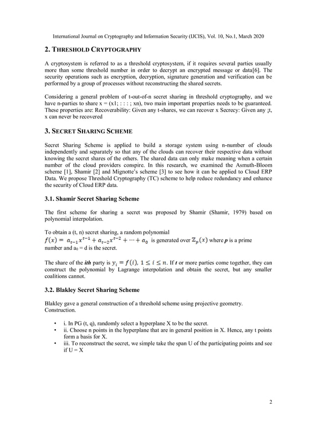 AN EFFICIENT THRESHOLD CRYPTOGRAPHY SCHEME FOR CLOUD ERP DATA | PDF
