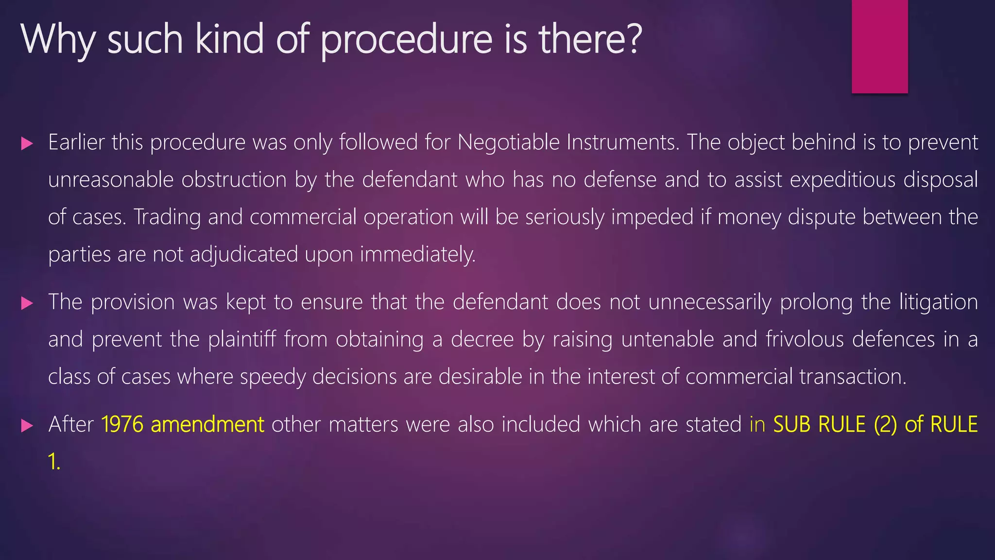 O. XXXVII OF CPC,1908 [SUMMARY PROCEDURE] | PPTX