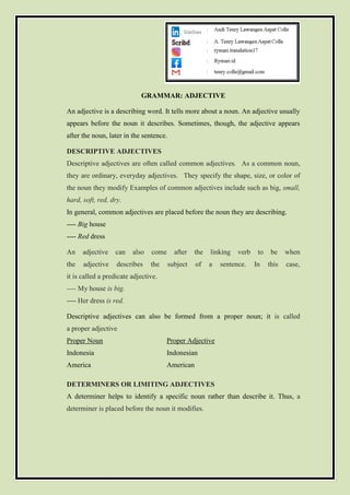 GRAMMAR: ADJECTIVE | PDF
