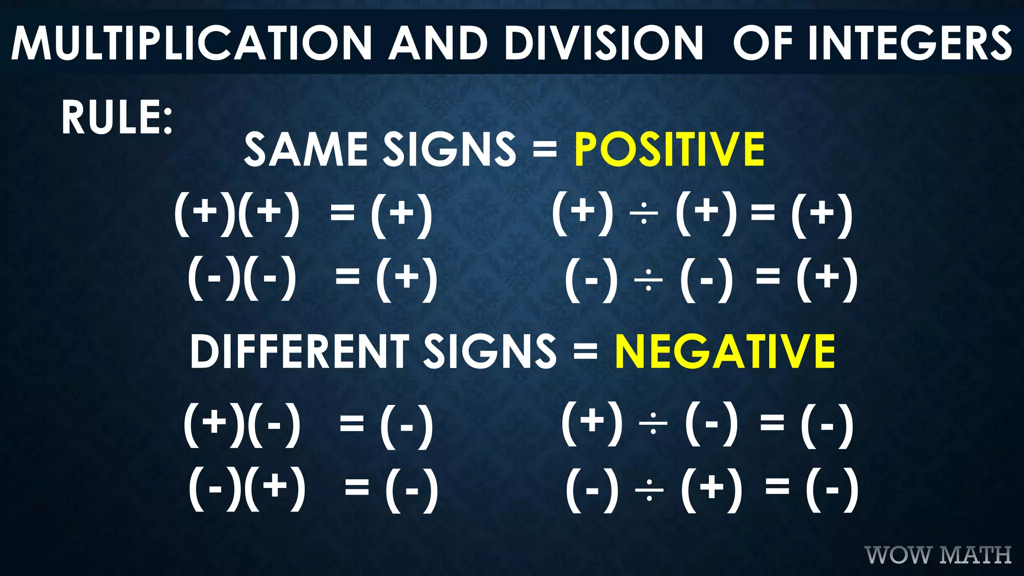 Multiplication and Division of Integers | PDF