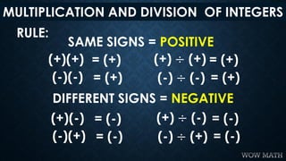 Multiplication and Division of Integers | PDF