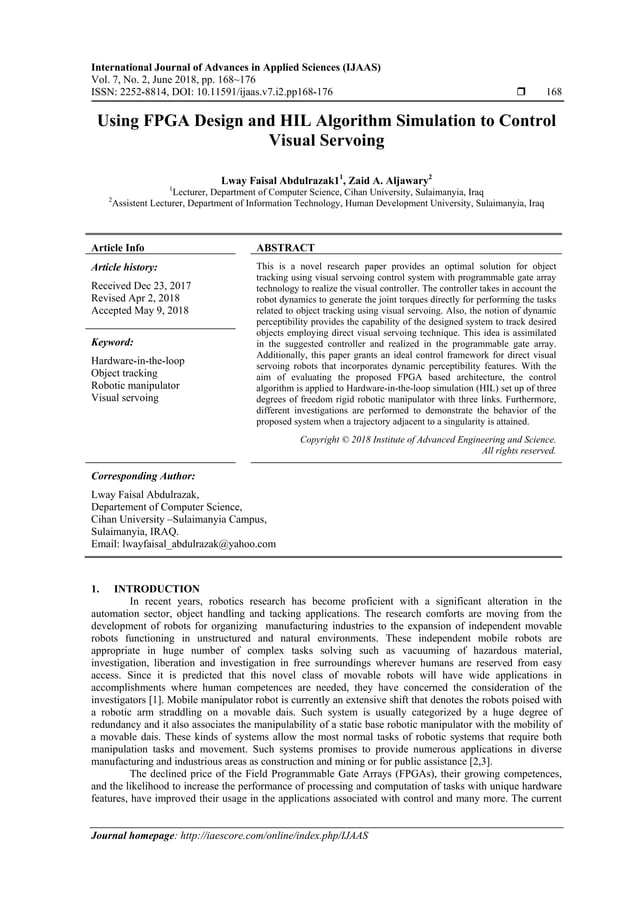 Using Fpga Design And Hil Algorithm Simulation To Control Visual Servoing Pdf 