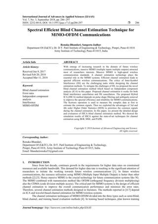 Spectral Efficient Blind Channel Estimation Technique for MIMO-OFDM Communications | PDF