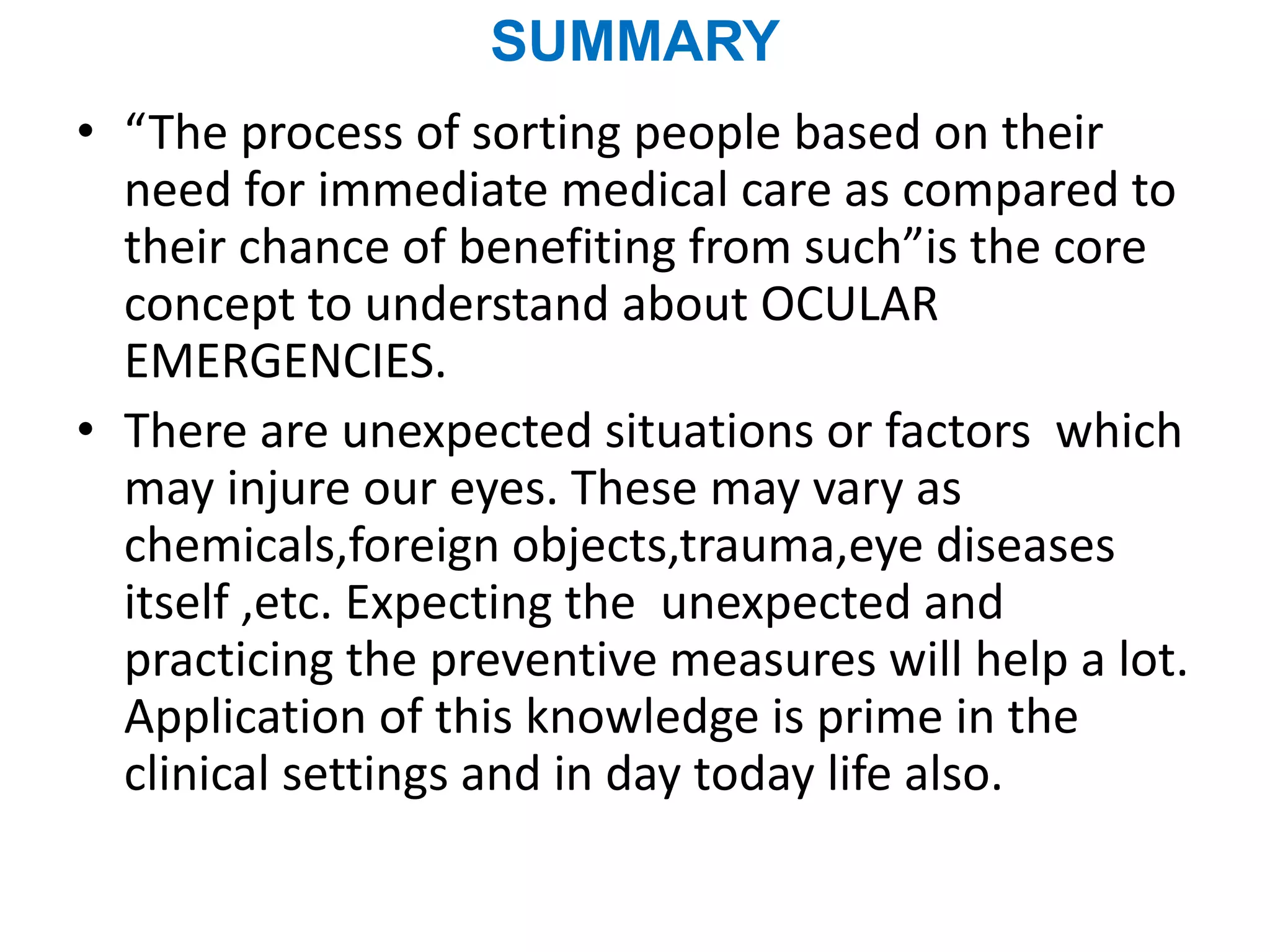 11. ocular emergencies and their prevention | PPTX
