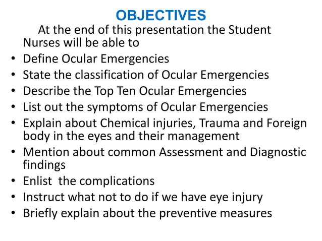 11. ocular emergencies and their prevention | PPTX | Death, Injury, or ...