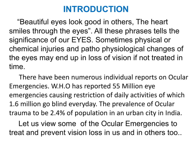 11. ocular emergencies and their prevention | PPTX | Death, Injury, or ...