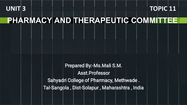 Pharmacy and Therapeutic Committee | PPTX