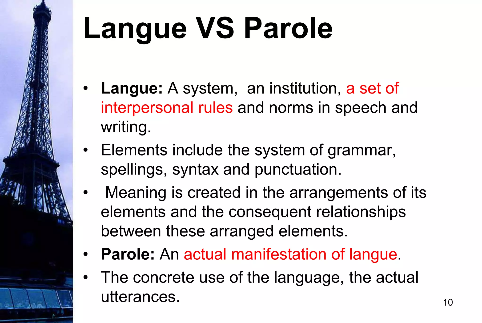 11. intro to lang. saussure, structuralism | PPT