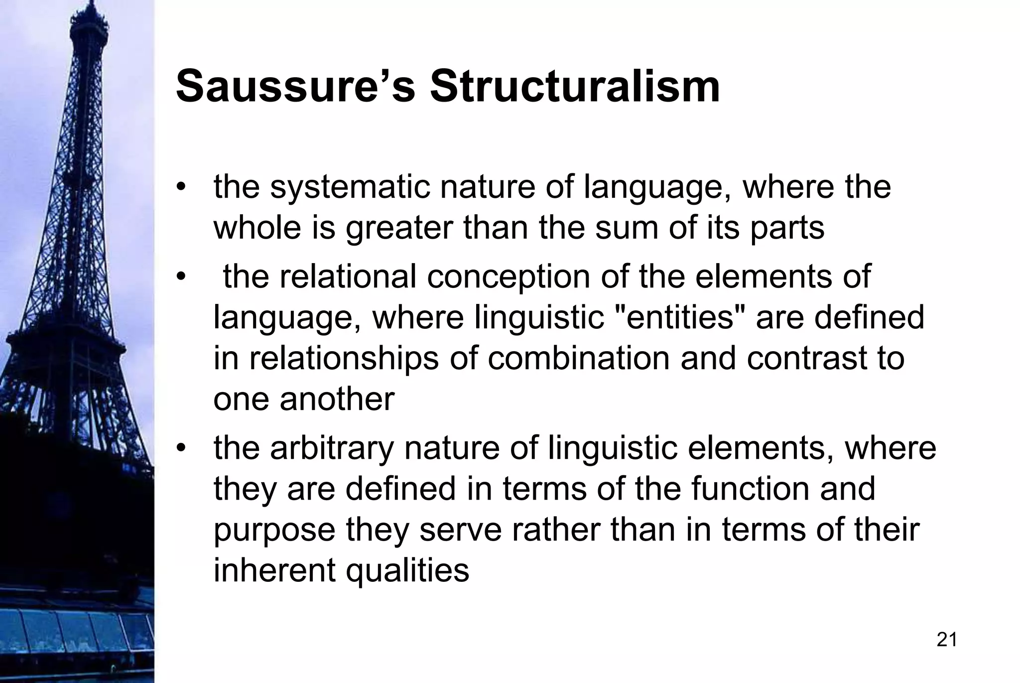 11. intro to lang. saussure, structuralism | PPT