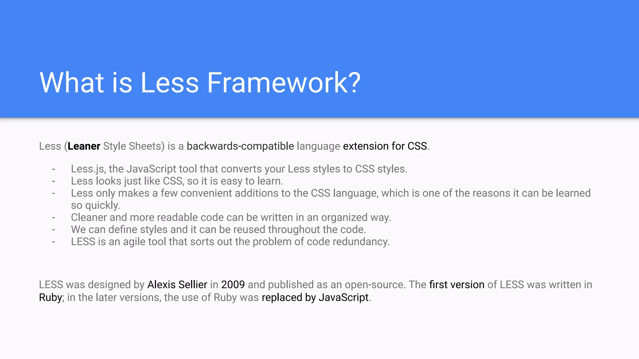 CSS Less framework overview, Pros and Cons | PPT