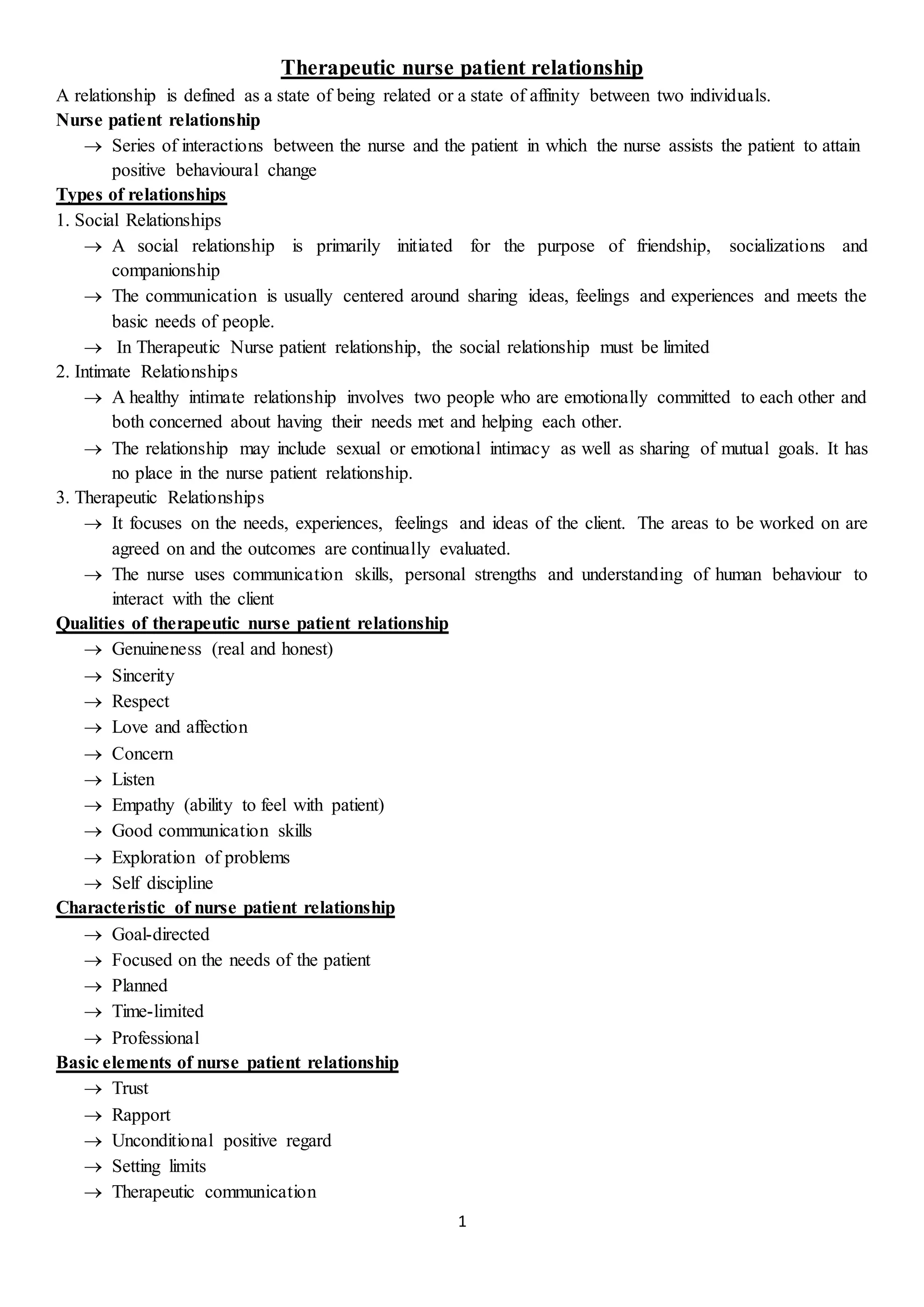 Therapeutic nurse patient relationship in psychiatry | DOCX