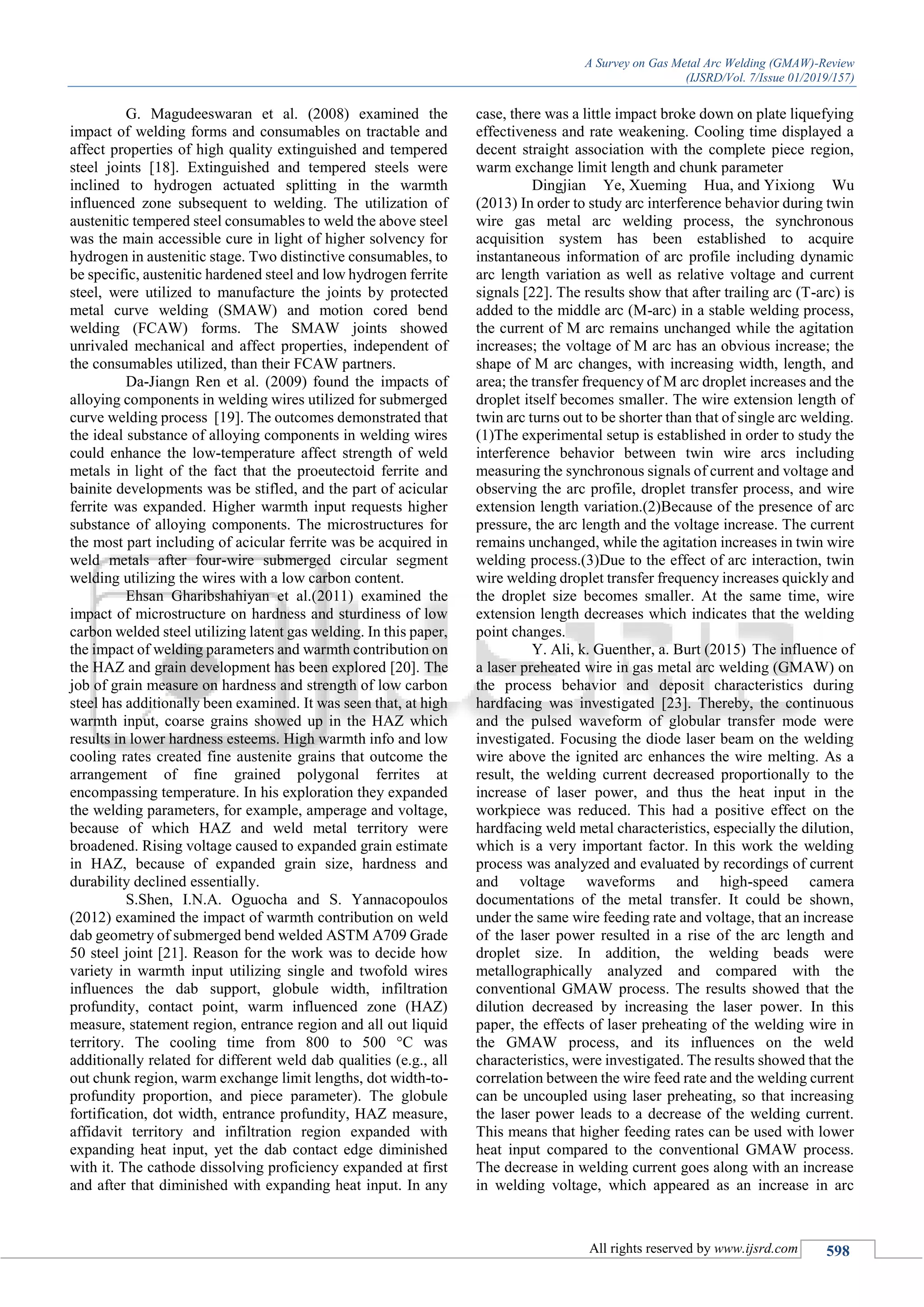 a survey on gas metal arc welding (gmaw) review | PDF