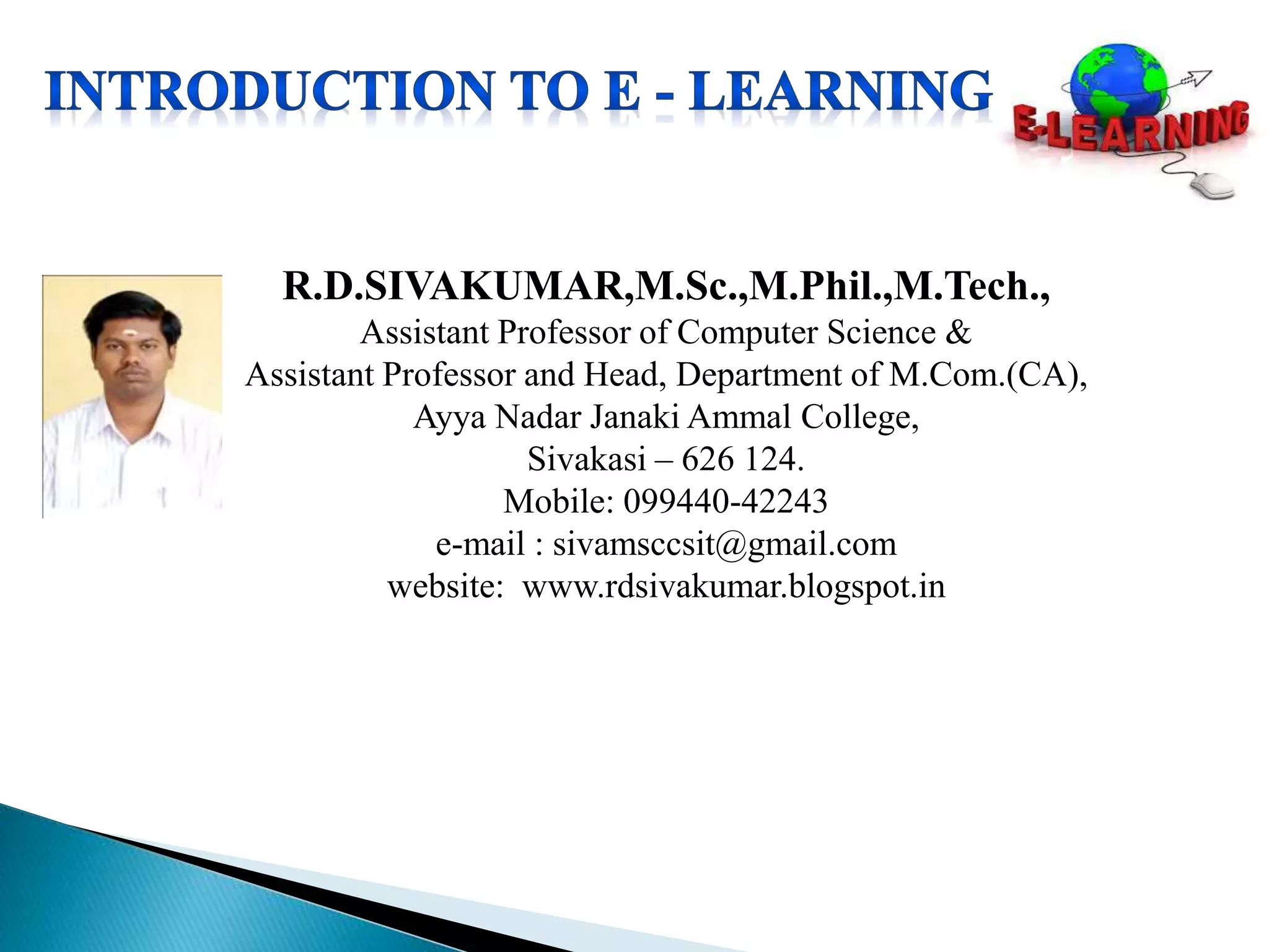 Introduction to E-Learning - R.D.Sivakumar | PPT