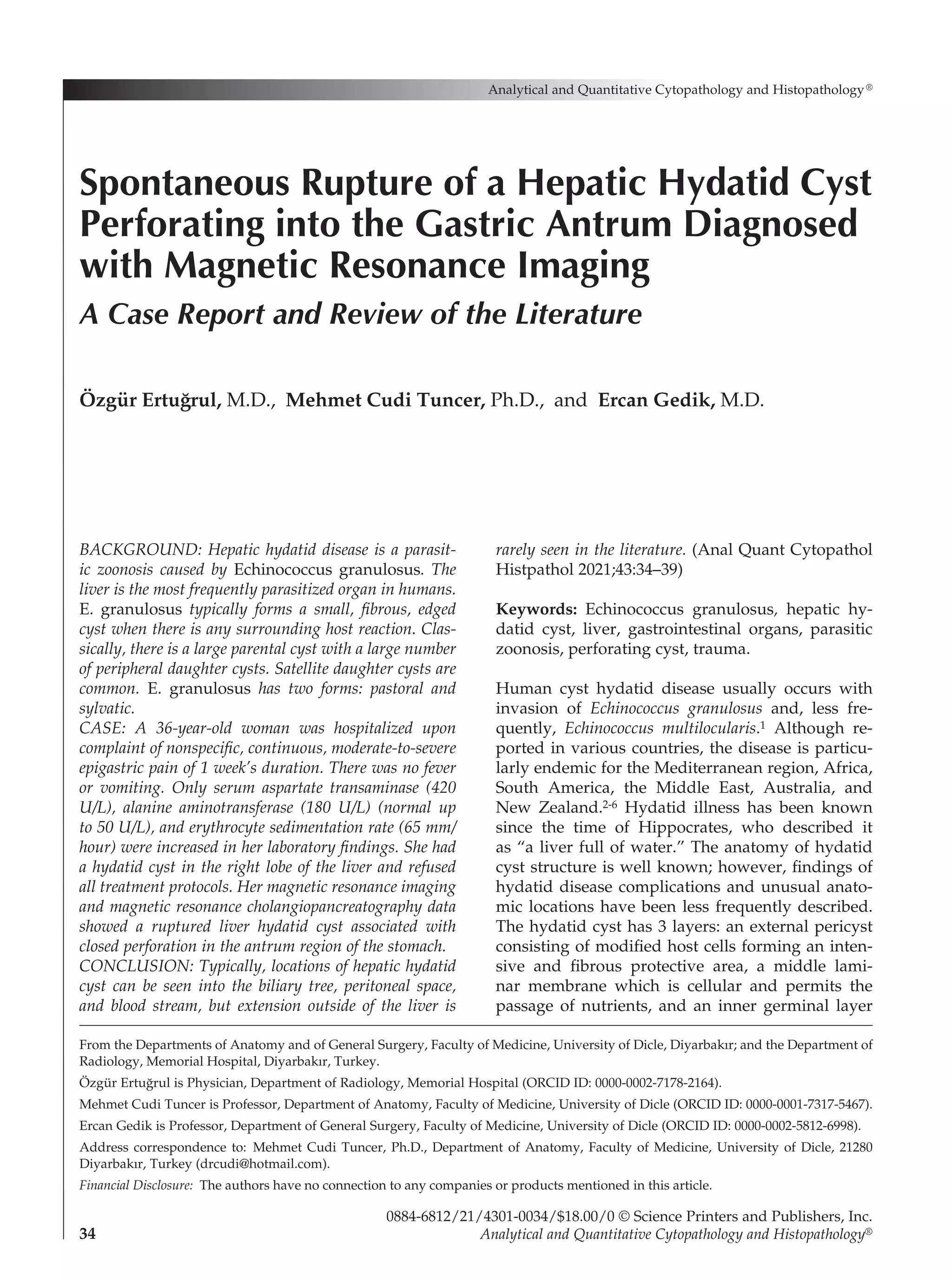 Spontaneous Rupture of a Hepatic Hydatid Cyst Perforating into the ...