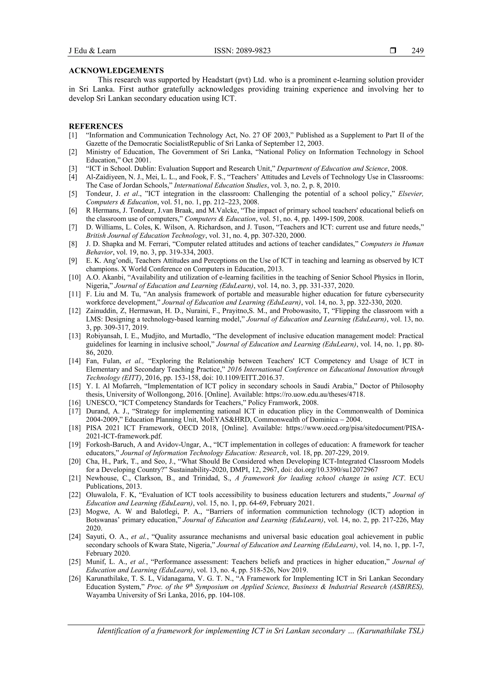 Identification of a framework for implementing ICT in Sri Lankan ...