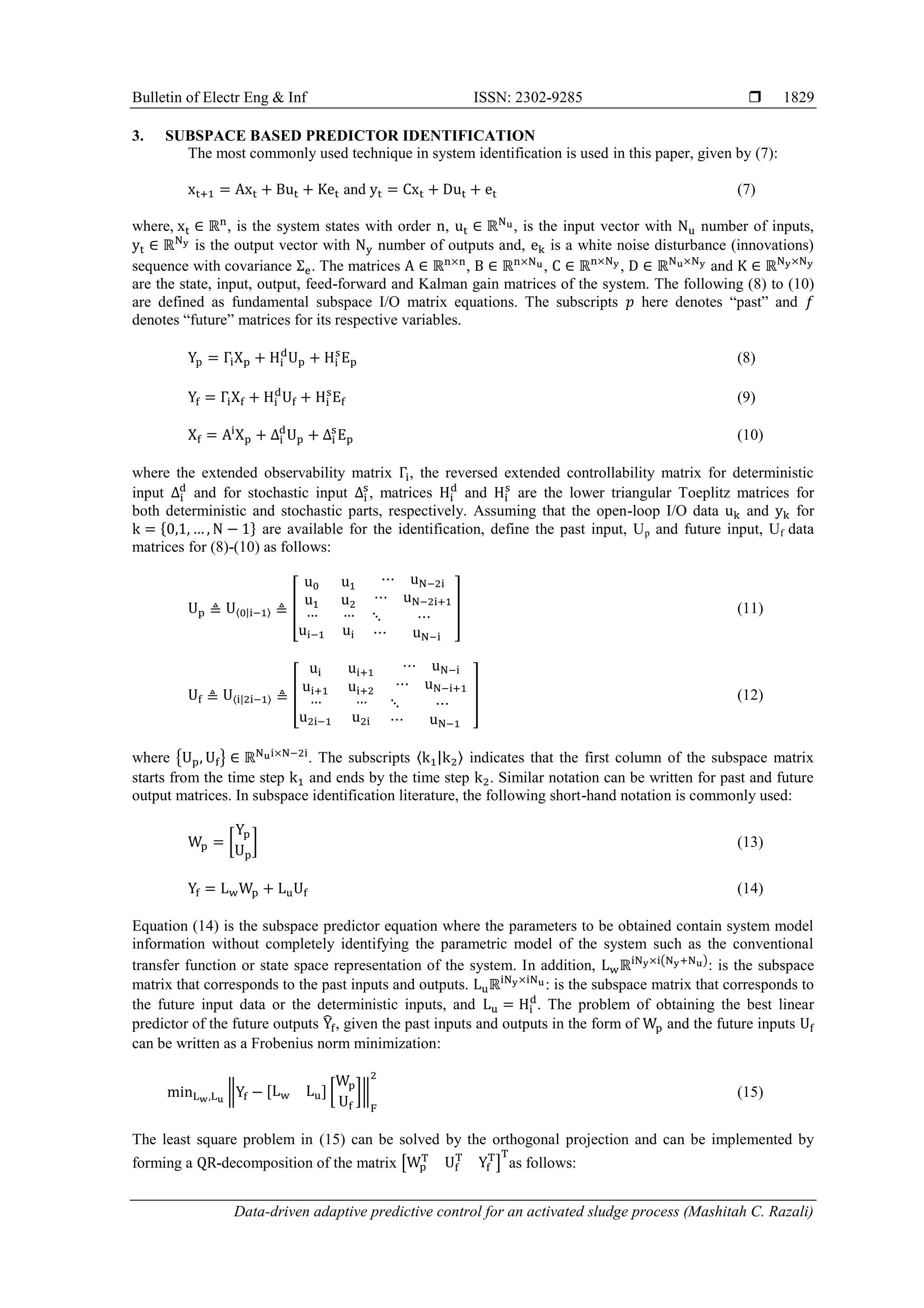 Data-driven adaptive predictive control for an activated sludge process | PDF