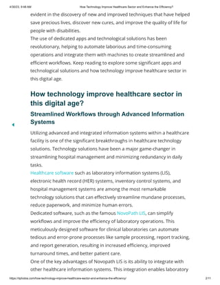 How Technology Improve Healthcare Sector and Enhance the Efficiency? | PDF