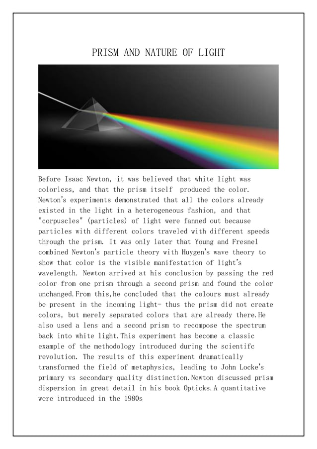 Class 12 Project PRISM AND NATURE OF LIGHT | DOCX