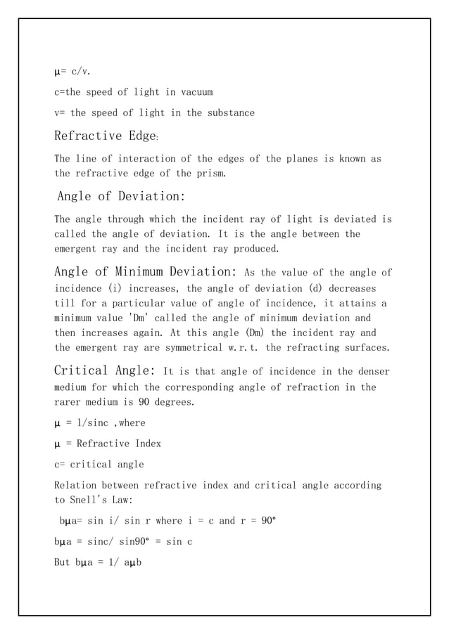 Class 12 Project PRISM AND NATURE OF LIGHT | DOCX