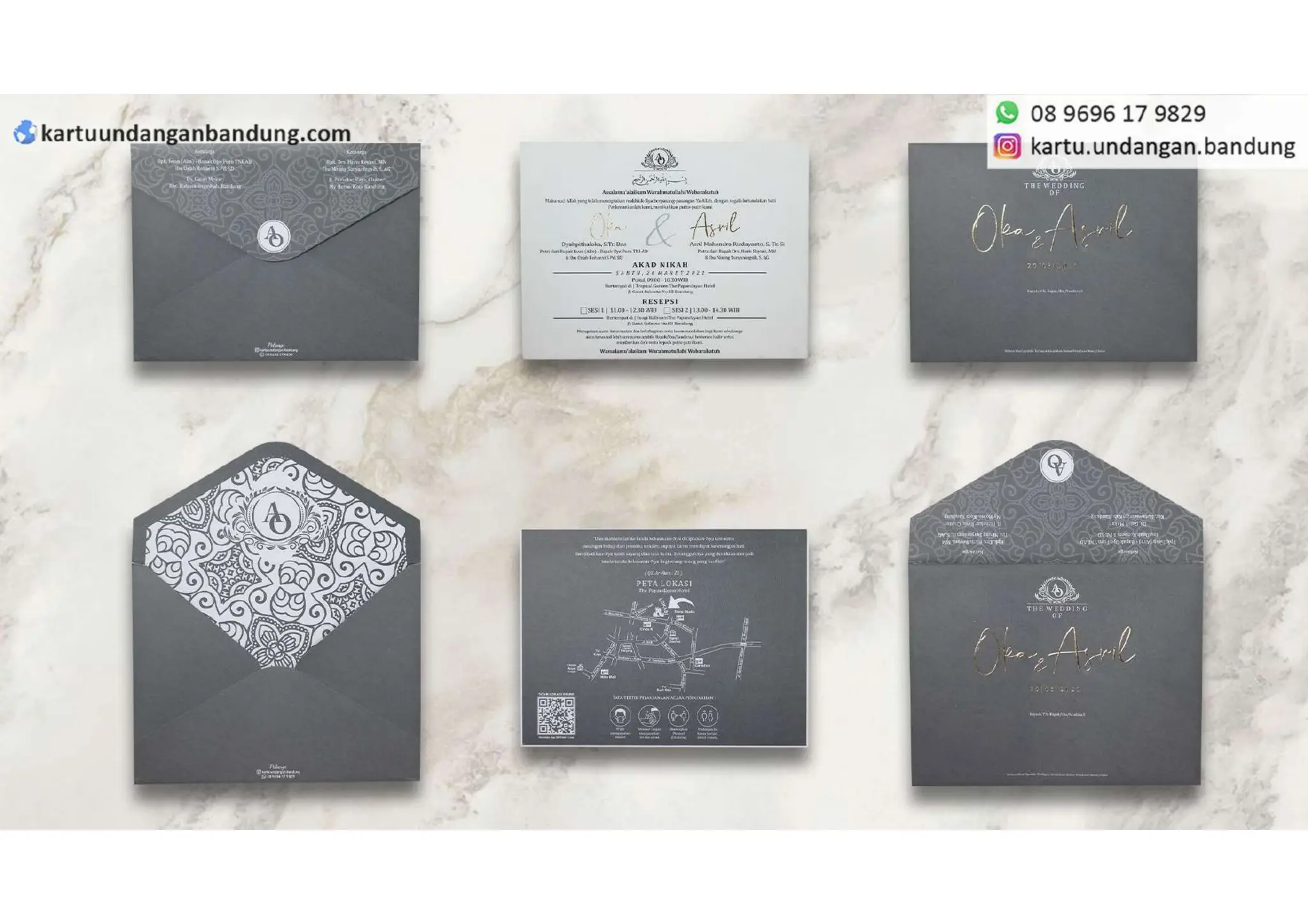 Kartu Undangan Model Single Hardcover + Amplop Batik Putih Abu-Abu | PPT