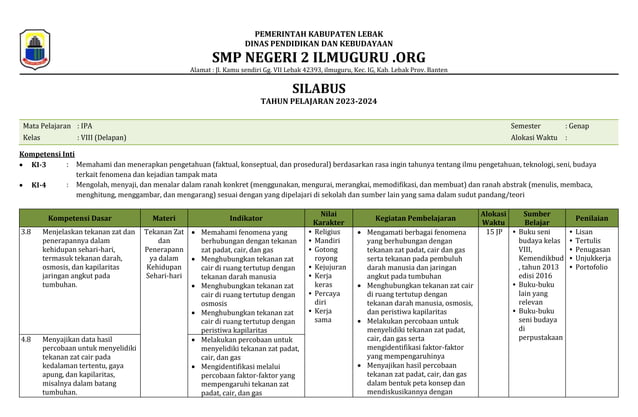 SILABUS IPA kelas 8 semester ganjil dan genap | PPT