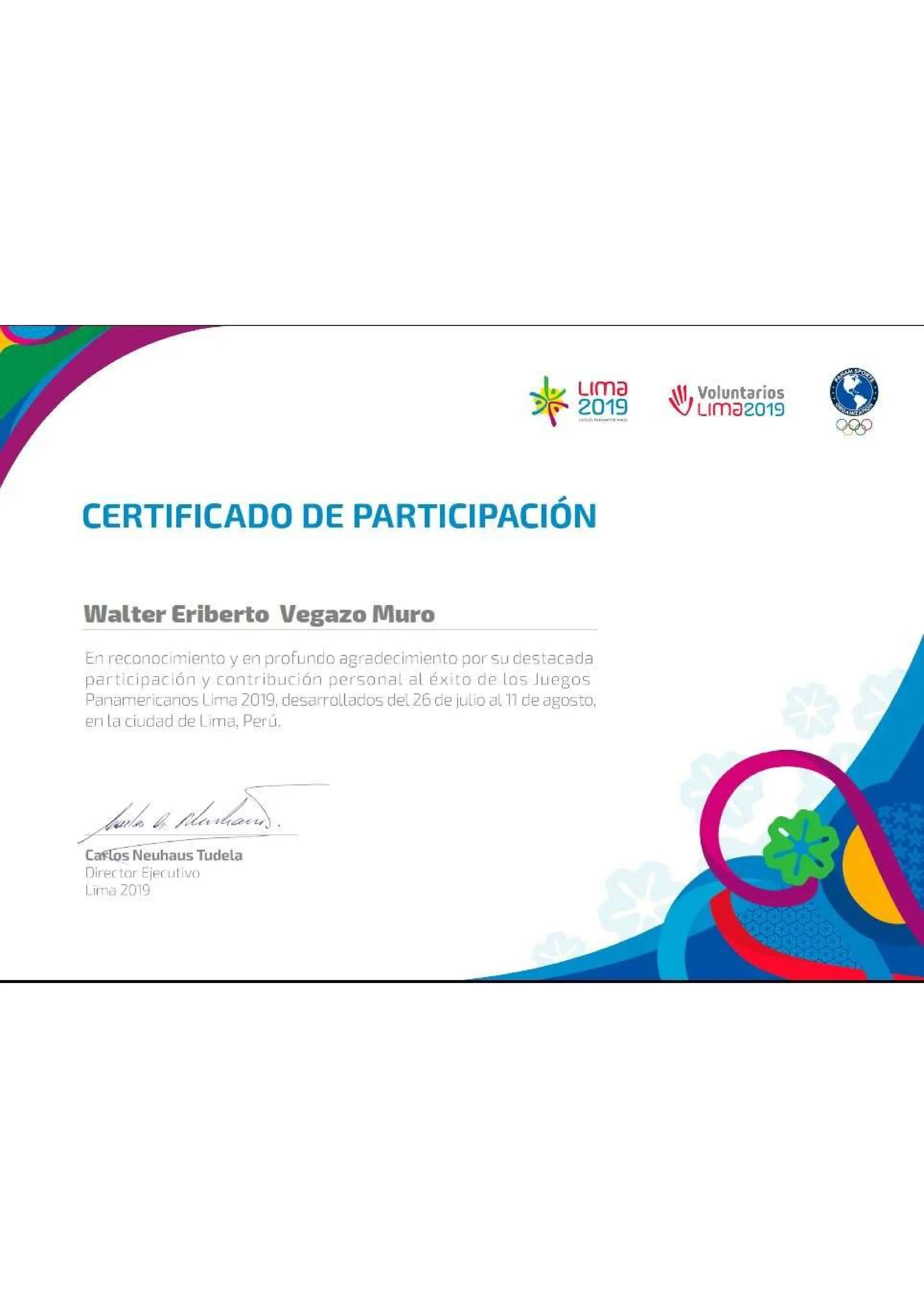 Certificado de participación en Lima 2019 | PDF