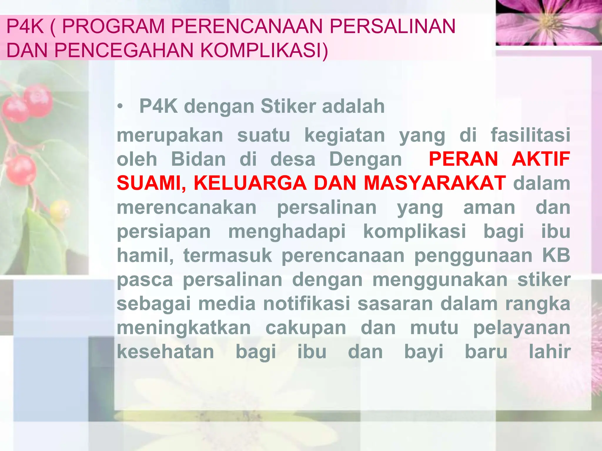 Stiker P4K menjadi salah satu upaya dalam menurunkan Angka Kematian Ibu ...