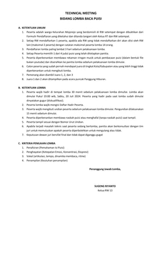 11. TECHNICAL MEETING LOMBA DALAM RANGKA HARI ULANG TAHUN KEMERDEKAAN ...