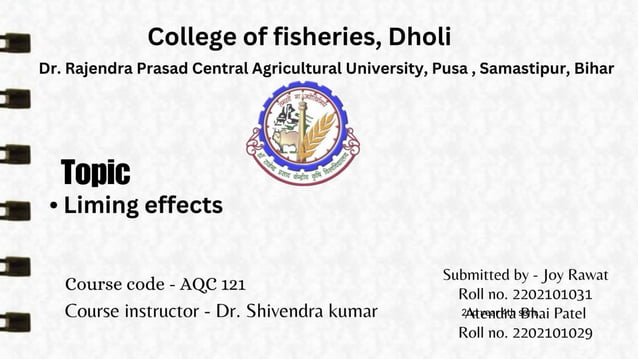 liming in aquaculture and its effect and applications.pptx | Chemistry ...
