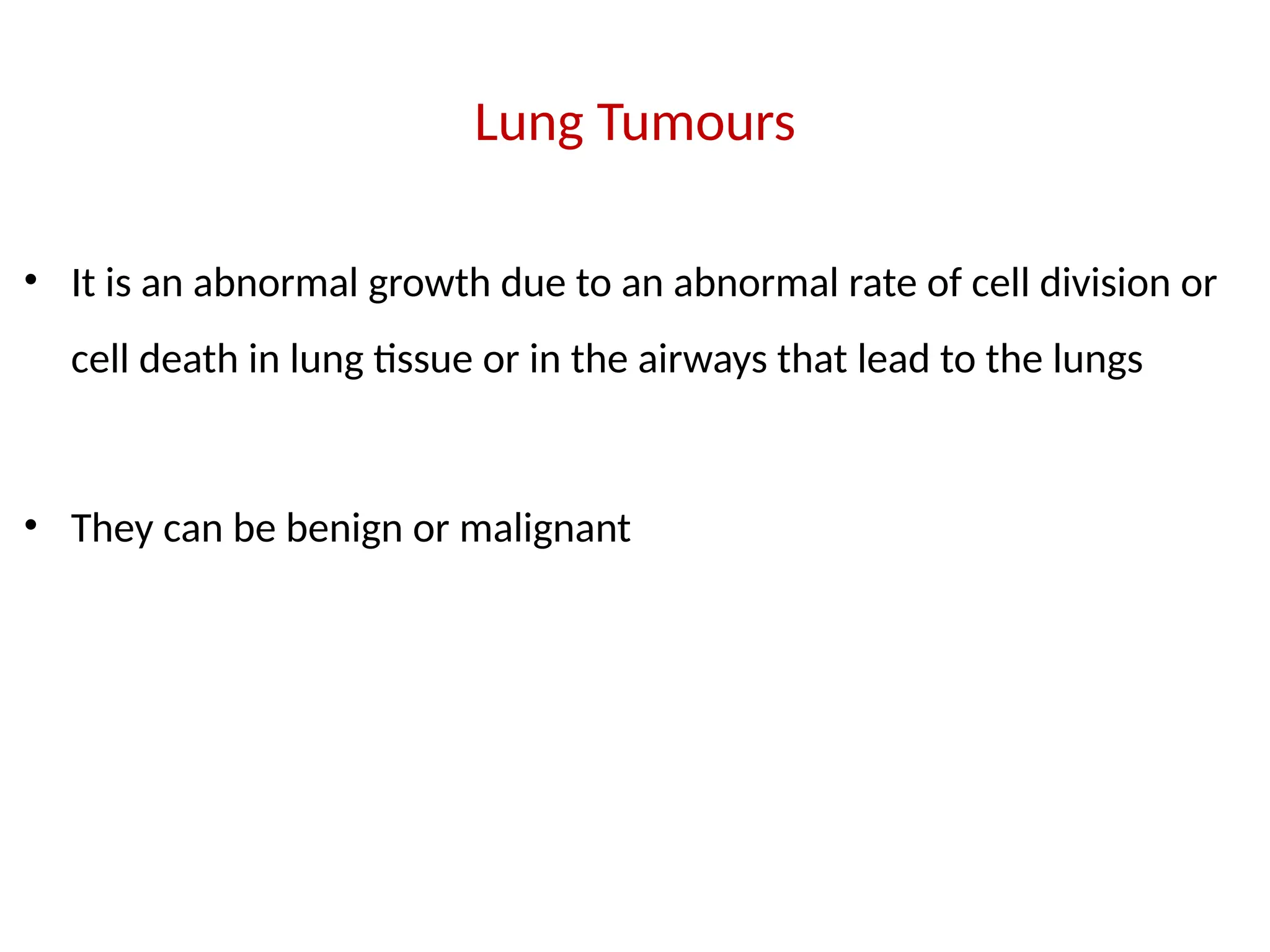 Lung Tumours, classification and its pathology | PPT
