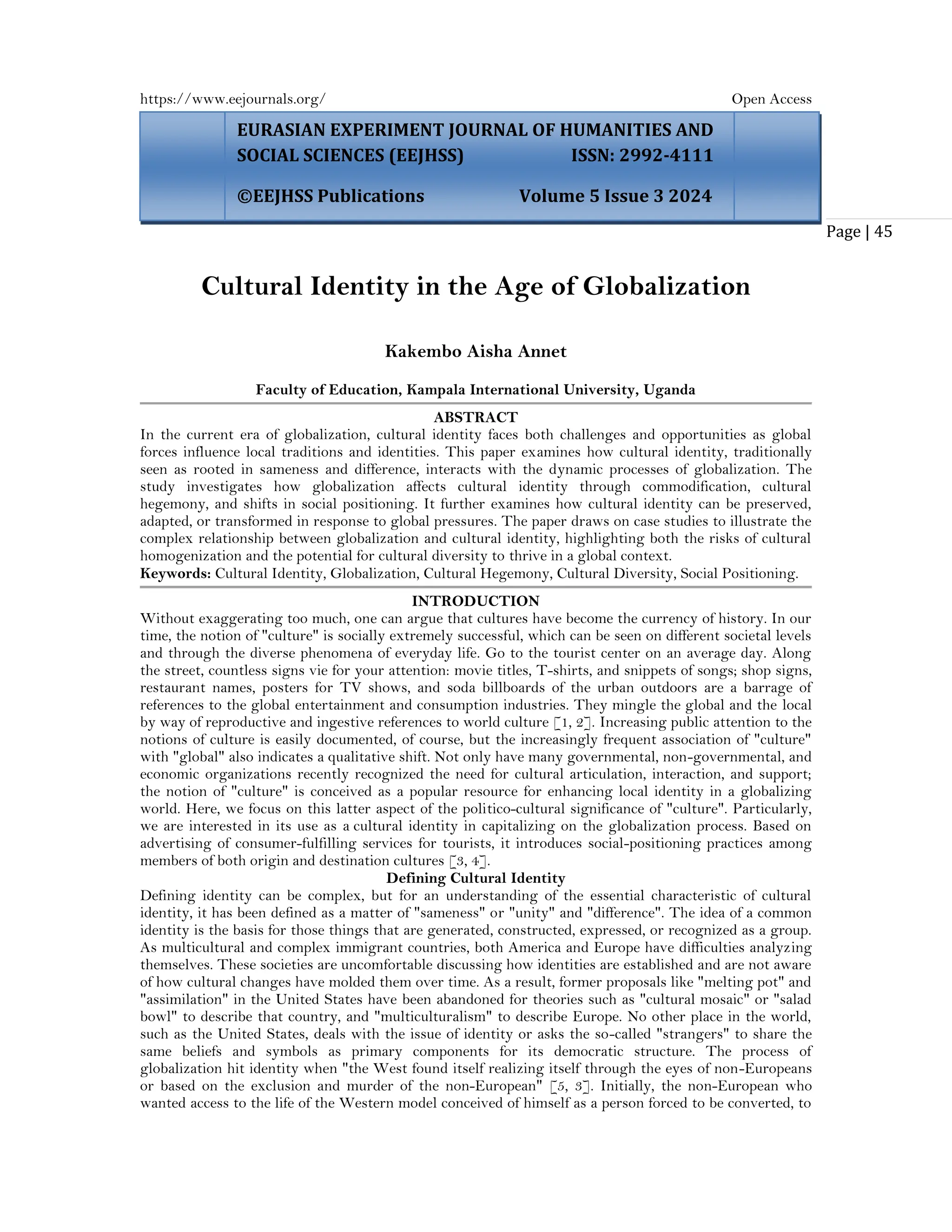 Cultural Identity in the Age of Globalization (www.kiu.ac.ug) | PDF