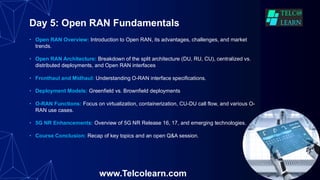 5G NR and Open RAN Training by TelcoLearn | PDF