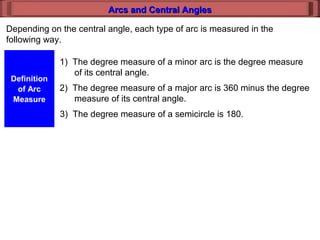 11 2 arcs and central angles lesson | PPT