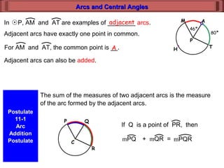 11 2 arcs and central angles lesson | PPT