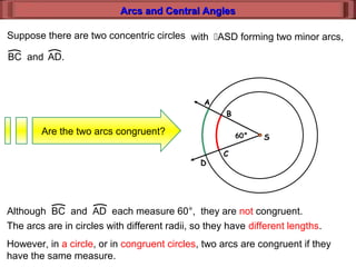 11 2 arcs and central angles lesson | PPT