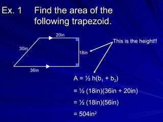 11.2 areas of trapezoids, rhombuses, and kites | PPT